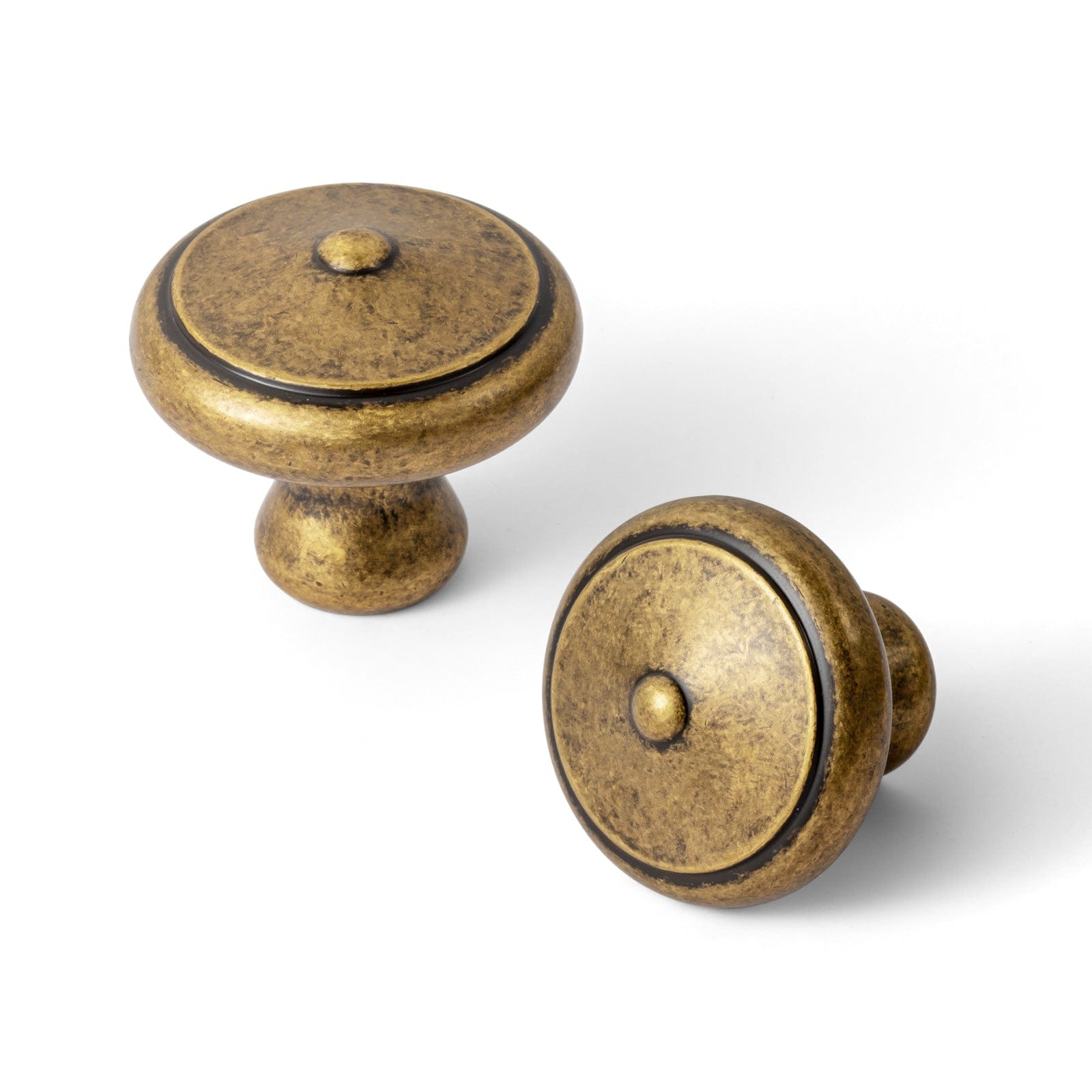 Antique Brass Cabinet Knobs with Decorative Center Button Vintage Kitc