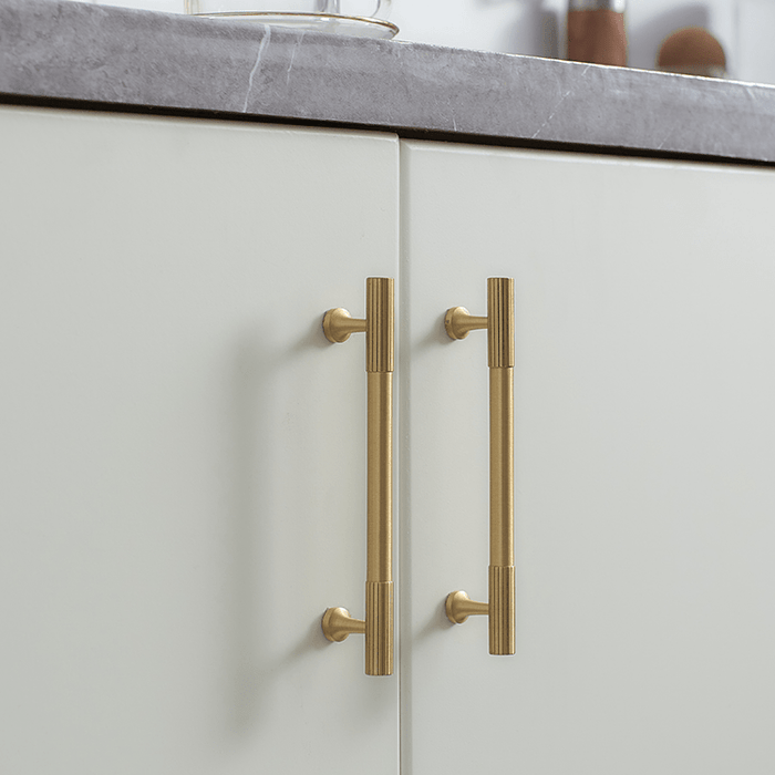 Antique Brass Fluted Cabinet Handles Linear Knurled Solid Brass Drawer