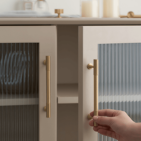 Antique Brass Fluted Cabinet Handles Linear Knurled Solid Brass Drawer