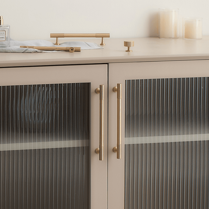 Antique Brass Fluted Cabinet Handles Linear Knurled Solid Brass Drawer