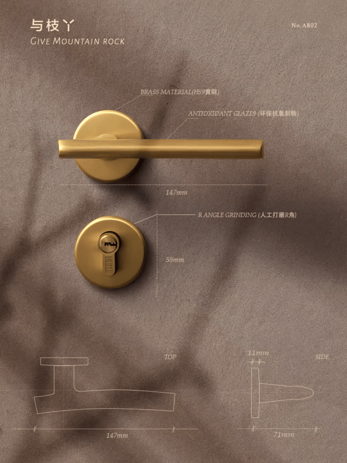 Branches Pure Copper Interior Door Lock Bedroom Silent Lock for Home