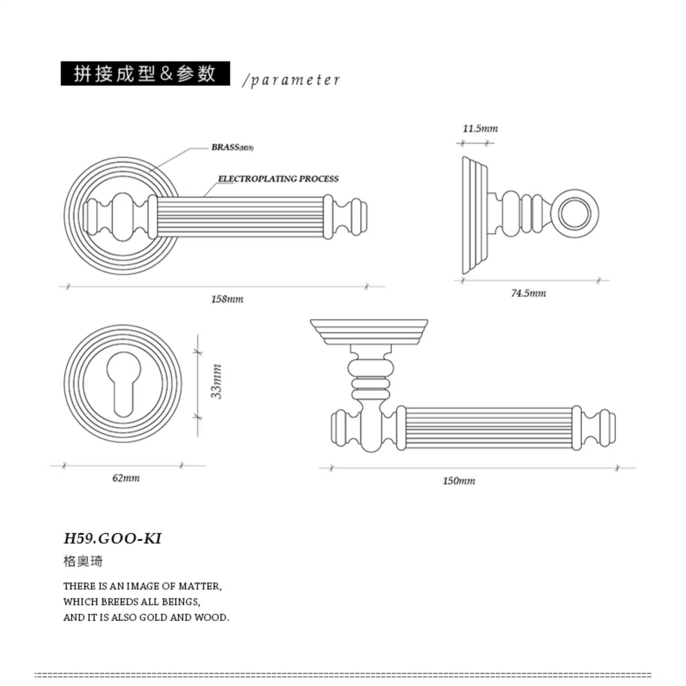 Brass Door Lock Bedroom Door Silent French Style Door Handle