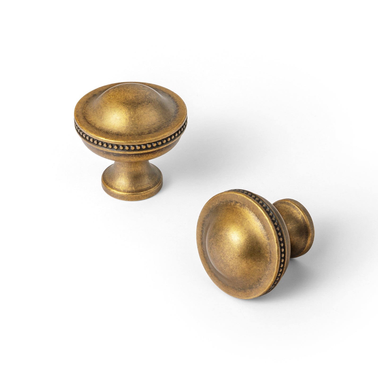 Classic Antique Brass Cabinet Knobs with Beaded Edge Elegant Dome Draw