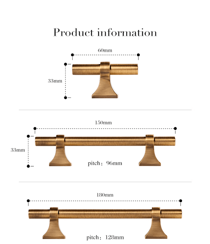 Luxury Stain Brass Furniture Handle Solid Brass Kitchen Cabinet Pull T