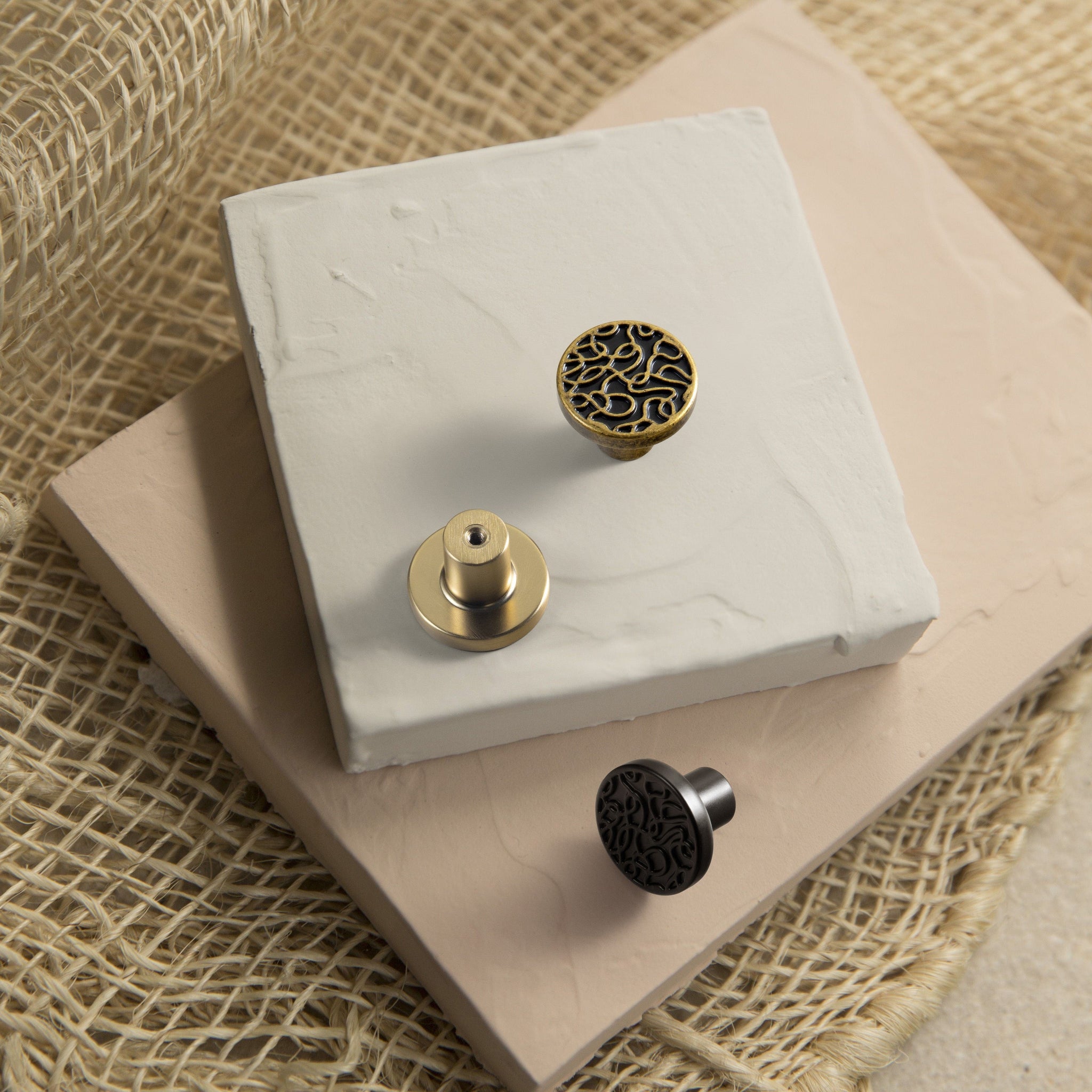 Vintage Brass Flat Knob with Random Line Pattern Unique Design Kitchen
