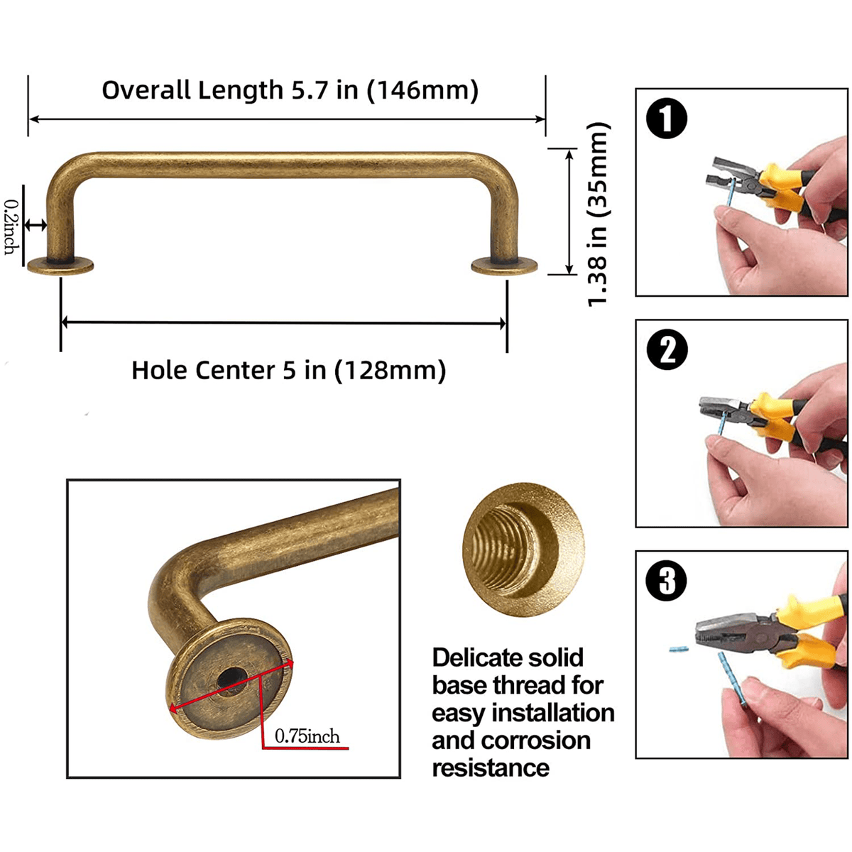 Antique Drawer Pulls Solid Retro Bar Pull Furniture Hardware for Kitch